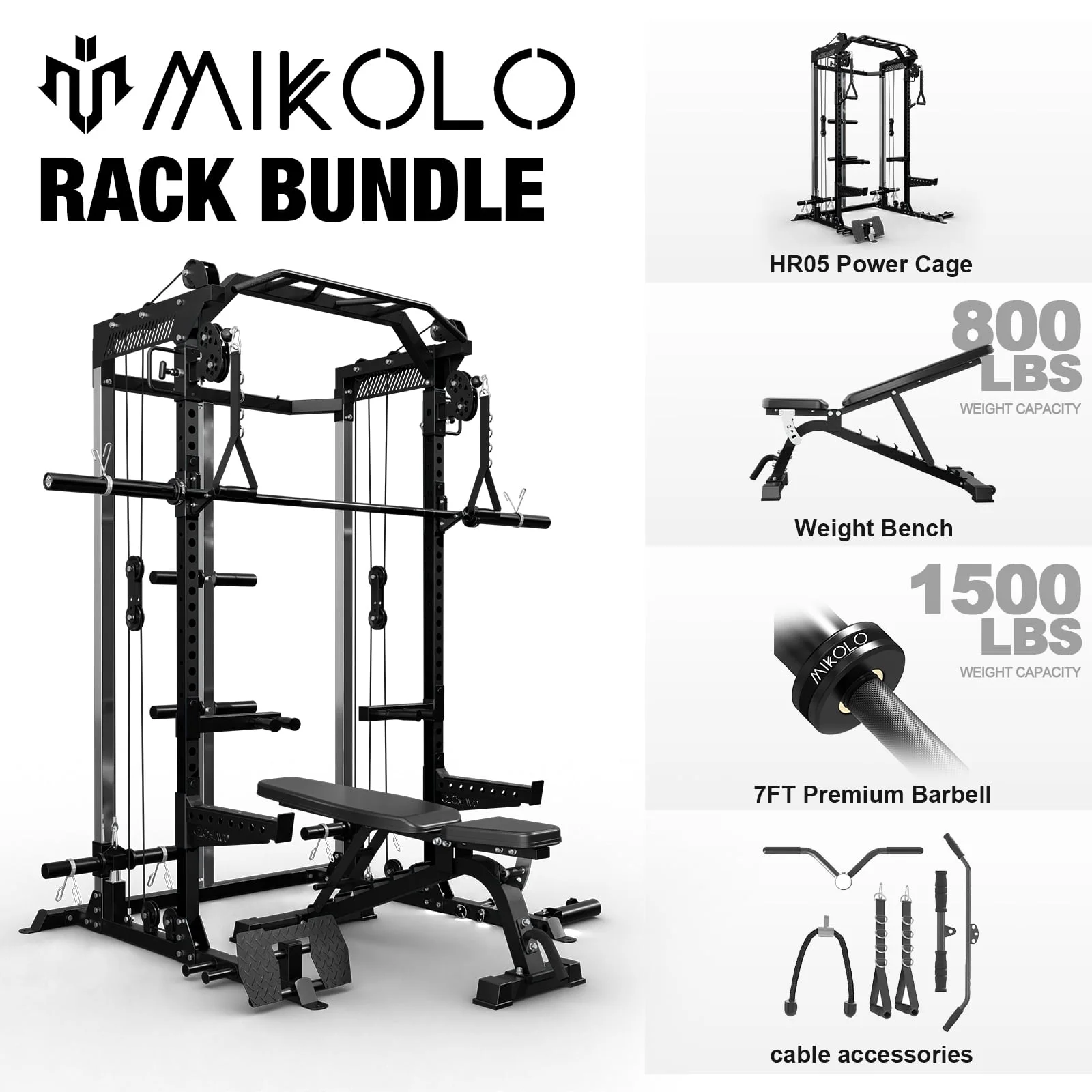 Mikolo Power Cage, Squat Rack with Dual Pulley Cable Crossover System ...