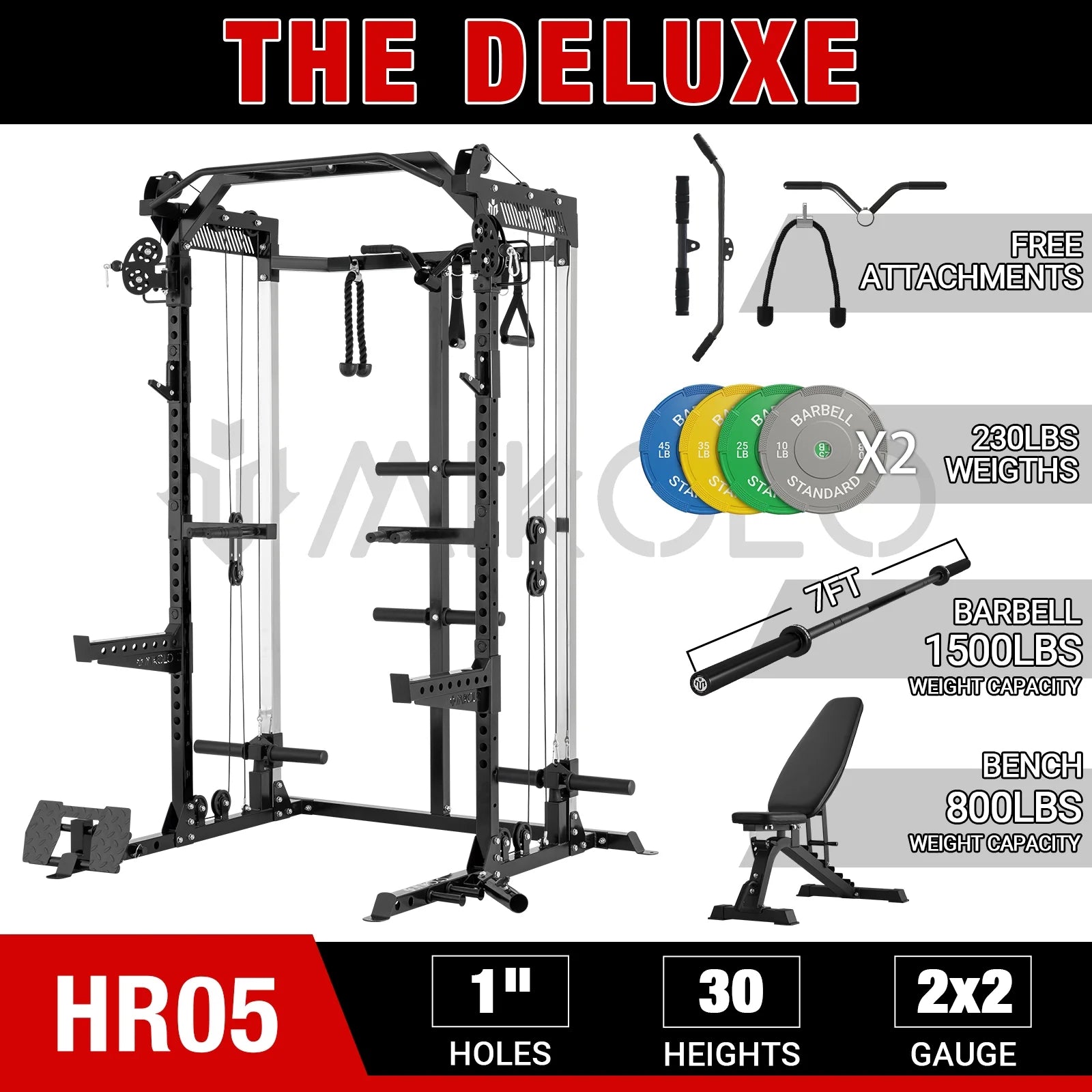 Mikolo Power Cage, Squat Rack with Dual Pulley Cable Crossover System ...